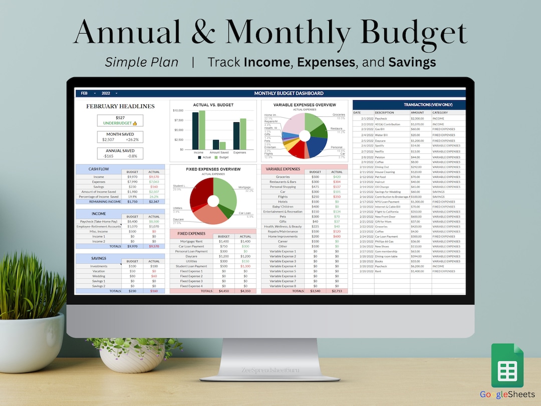 Simple Plan - Annual & Monthly Budget, Google Sheets, Budget ...