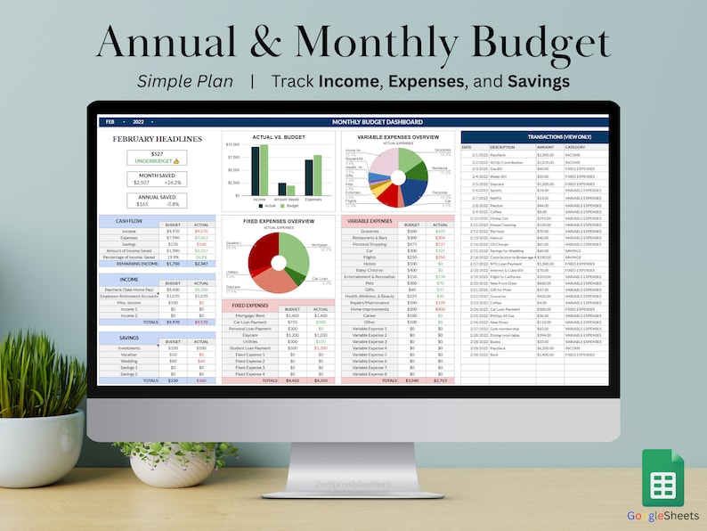 Simple Plan - Annual & Monthly Budget, Google Sheets, Budget ...