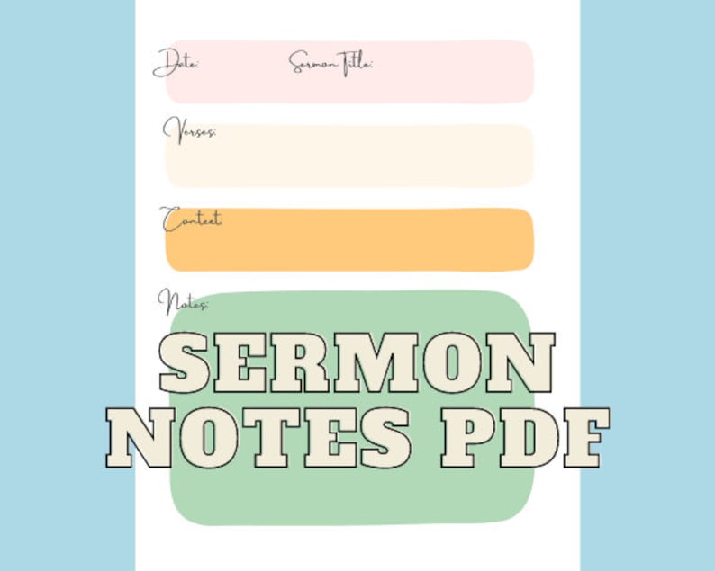 Sermon Notes PDF, Printable Sermon Notes Guide Digital Bible Notes ...