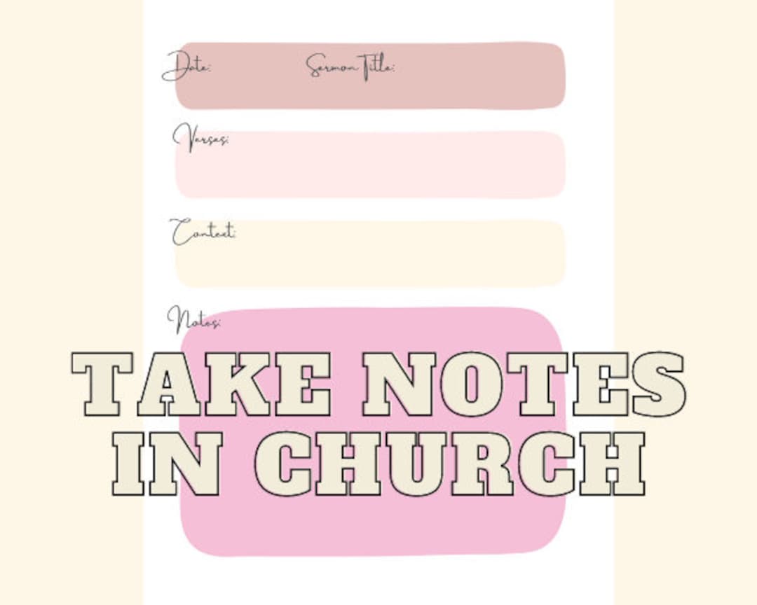 Take Notes in Church Pink, Printable Sermon Notes PDF iPad or Print ...