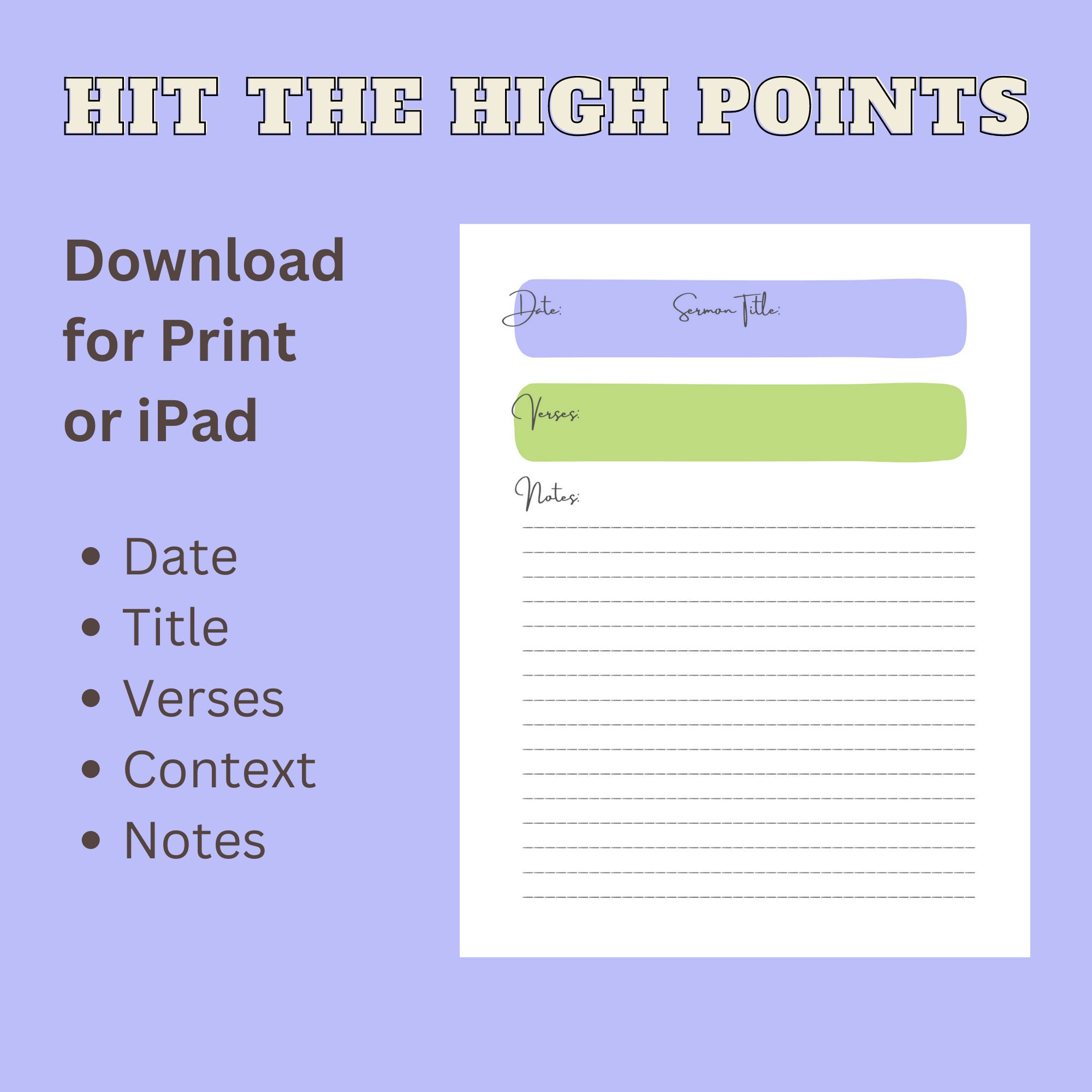 Sermon Notes PDF, Purple Printable Sermon Notes Guide Digital Bible ...