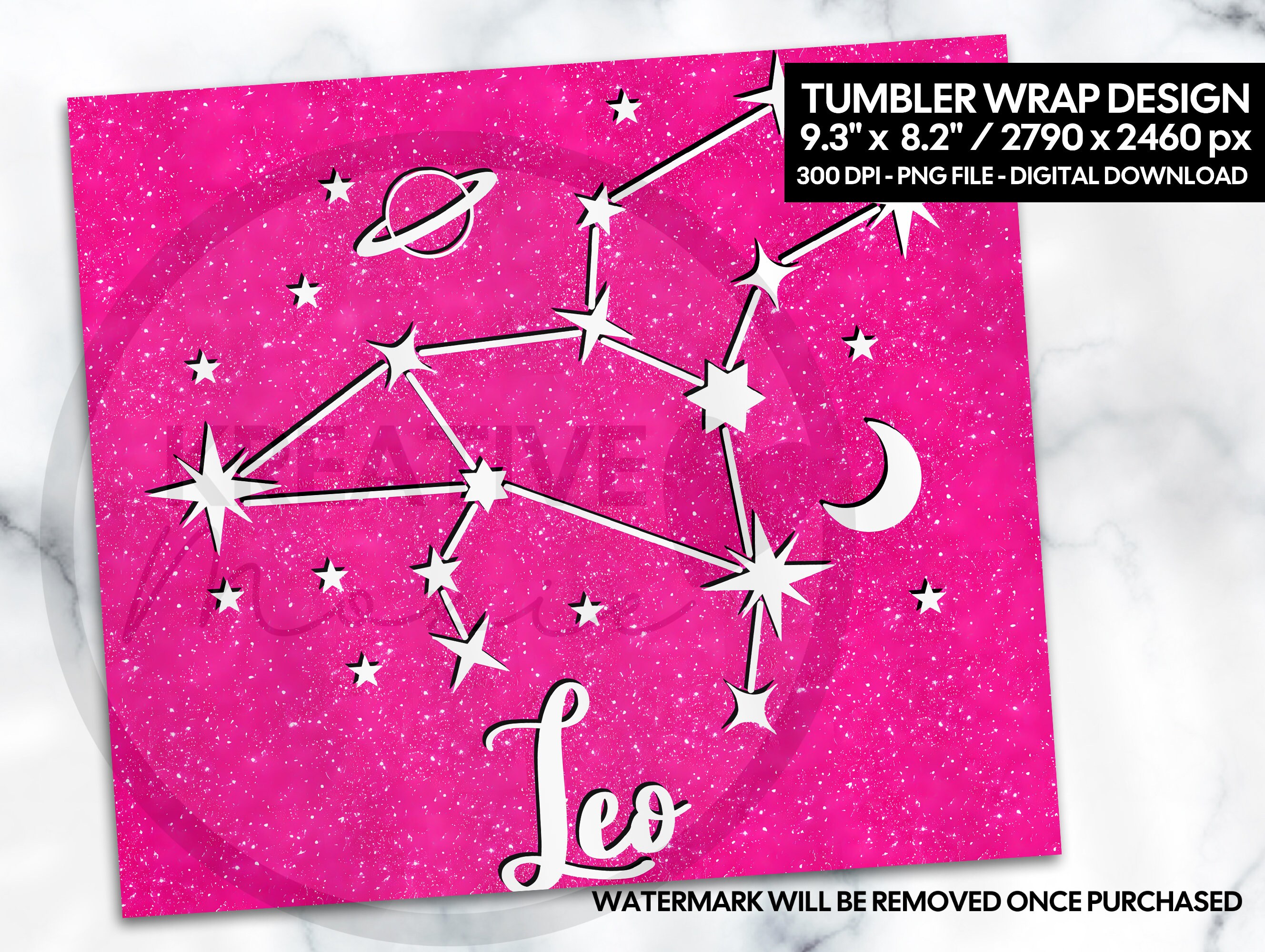 Leo Zodiac Sign Tumbler Wrap PNG, Hot Pink Glitter Sublimation Designs ...