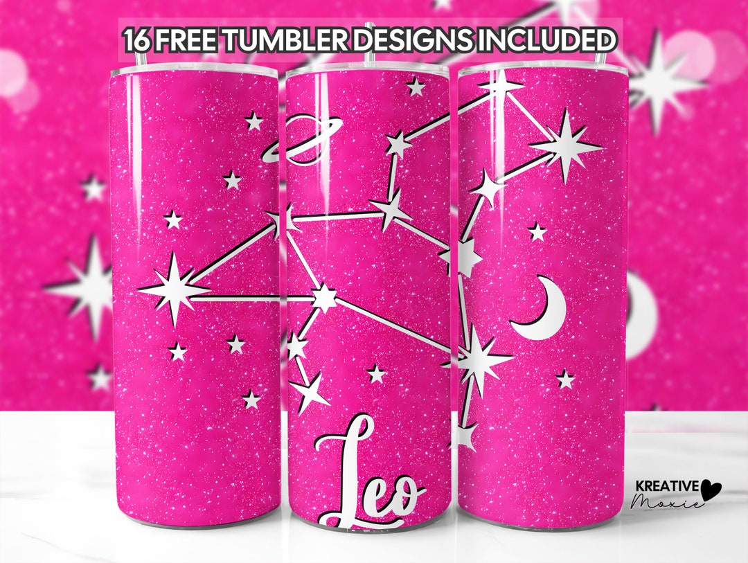 Leo Zodiac Sign Tumbler Wrap PNG, Hot Pink Glitter Sublimation Designs ...