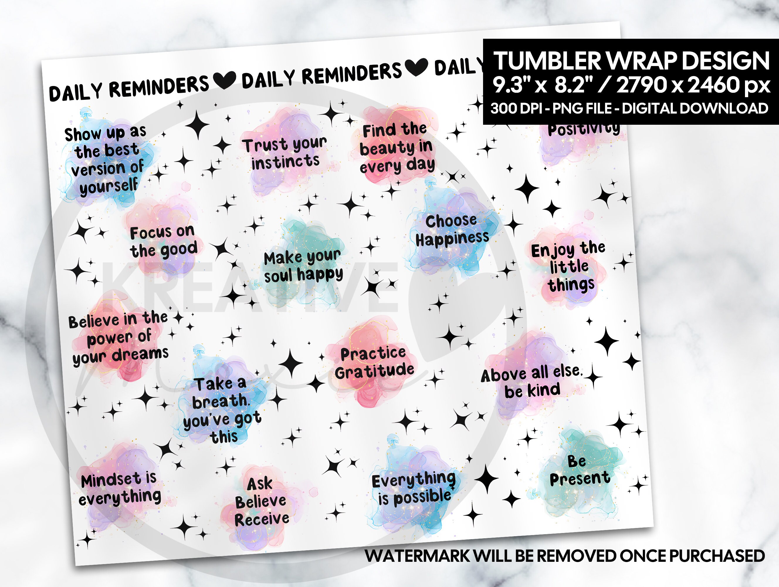 Daily Affirmations Tumbler Wrap PNG: Positive Motivation (digital ...