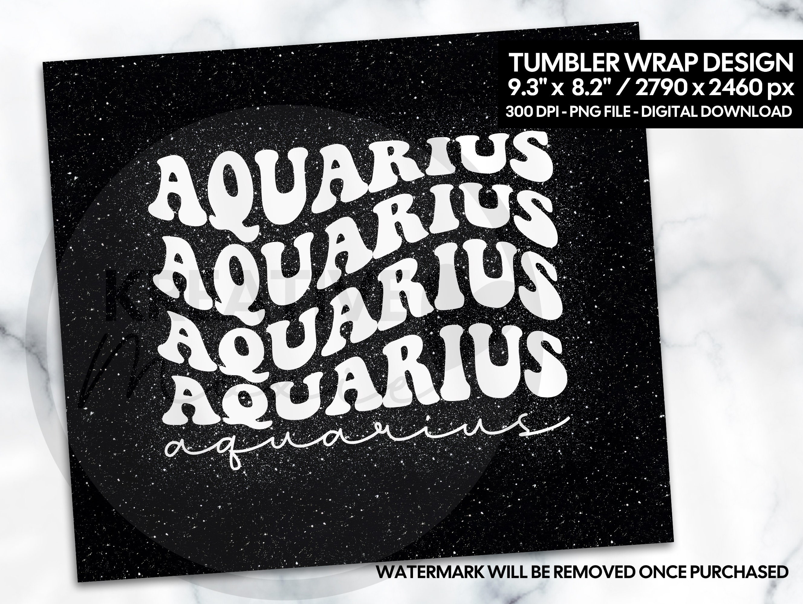 Aquarius Zodiac Sign Tumbler Wrap PNG, Black Glitter Retro Sublimation ...
