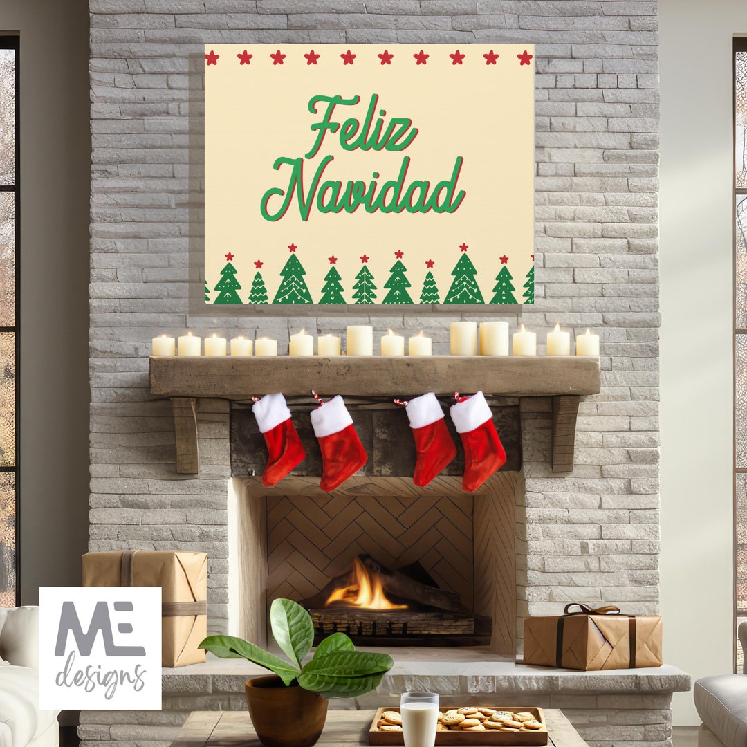 Feliz Navidad Christmas Canvas,cream Feliz Navidad Christmas Fun ...