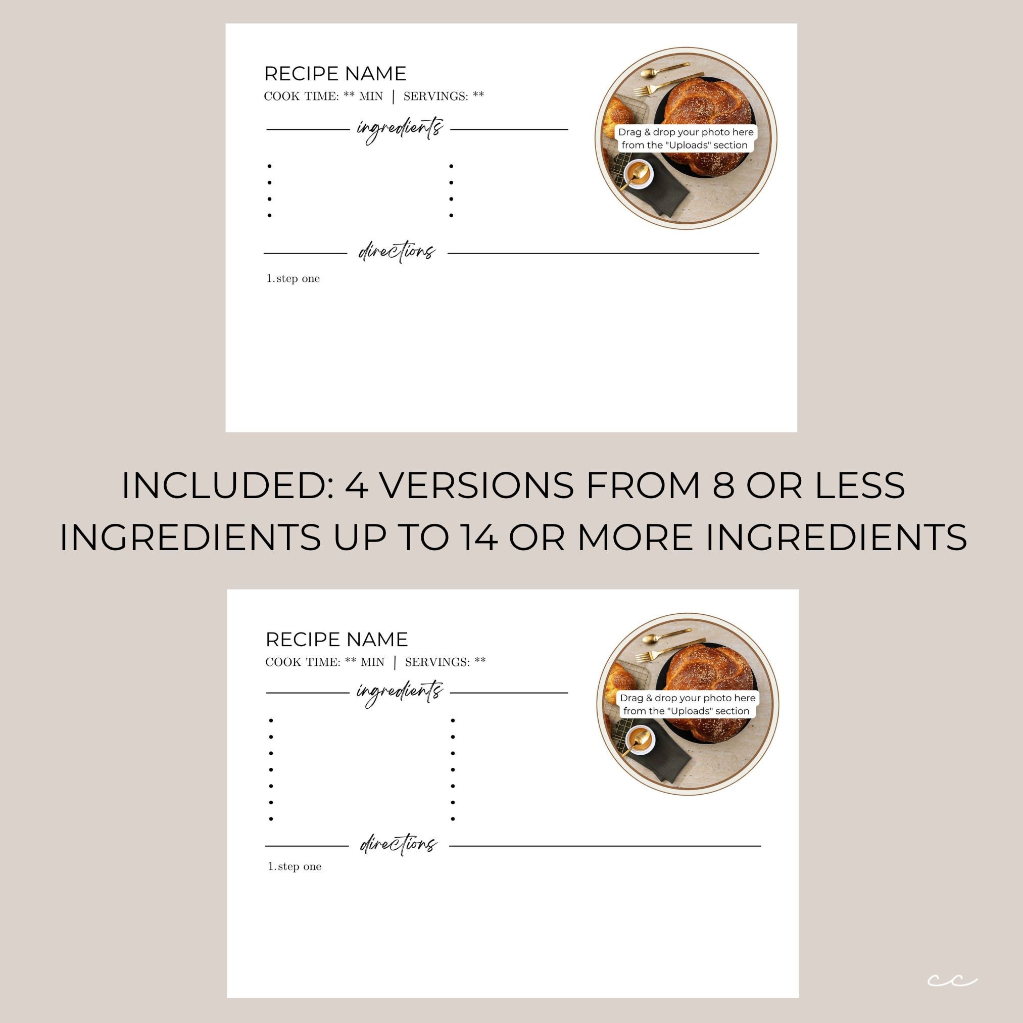 Recipe Card Template - Editable 5x7" Minimalistic Digital Download for ...