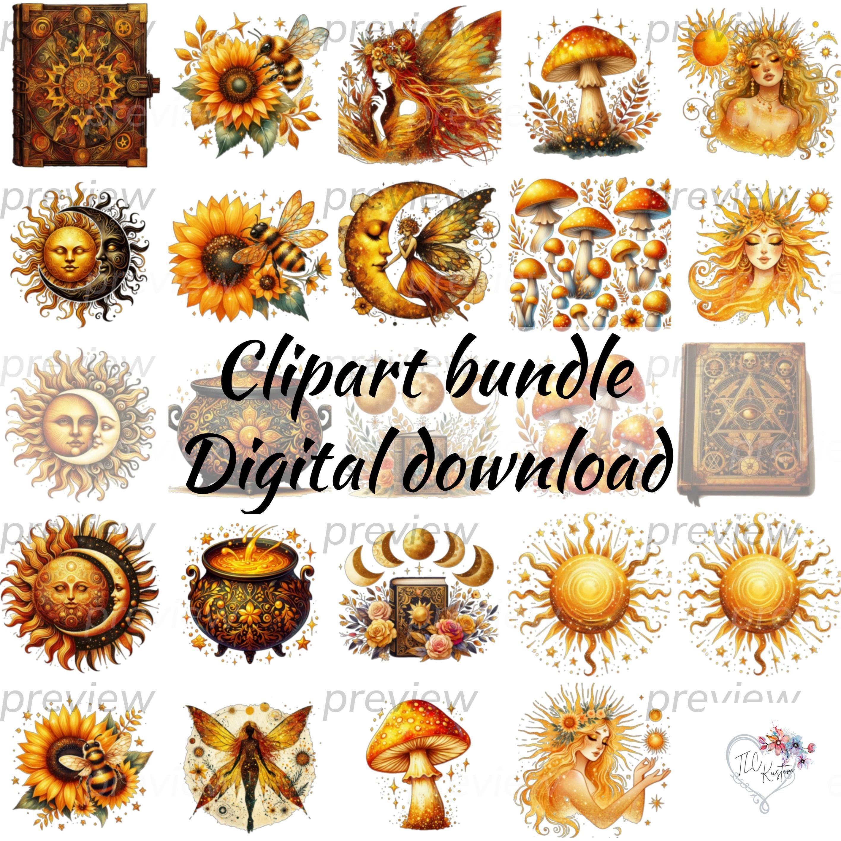 Watercolor Litha Clipart PNG Set, Floral Pagan Holiday Wiccan Art ...