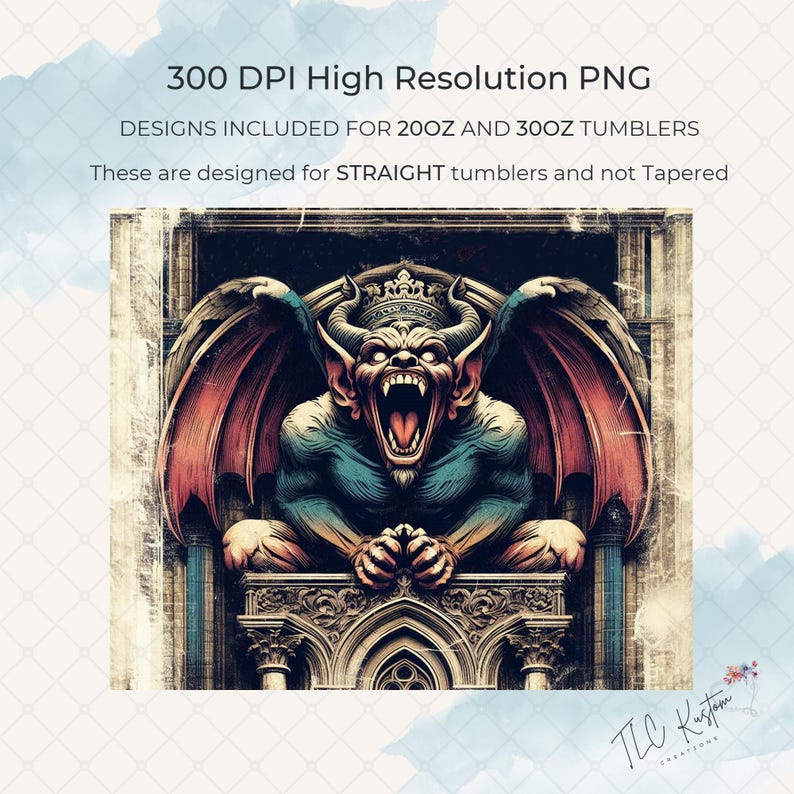 Rustic Grunge Gargoyle Horror Retro Look Tumbler Design Wrap 20oz ...