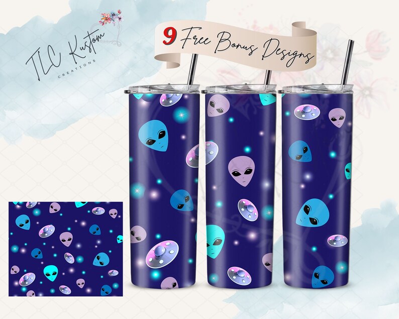 Aliens and Ufos Pattern Sci-fi Fantasy Tumbler Design Gift 20oz & 30oz ...
