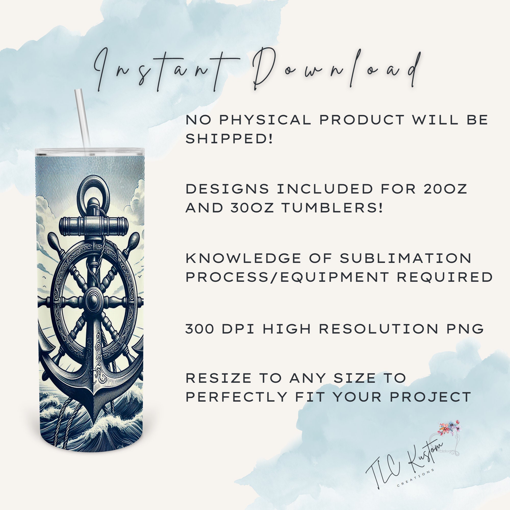 Retro Look Nautical Anchor Helm Ships Ocean Tumbler Design Gift | 20oz ...