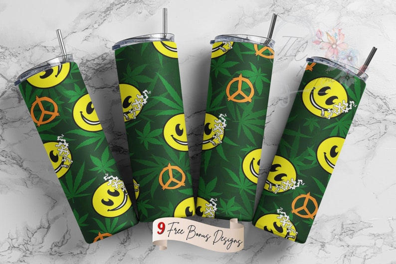 Marijuana Smiles Peace Signs Tumbler Design Cannabis Gift 20oz & 30oz ...