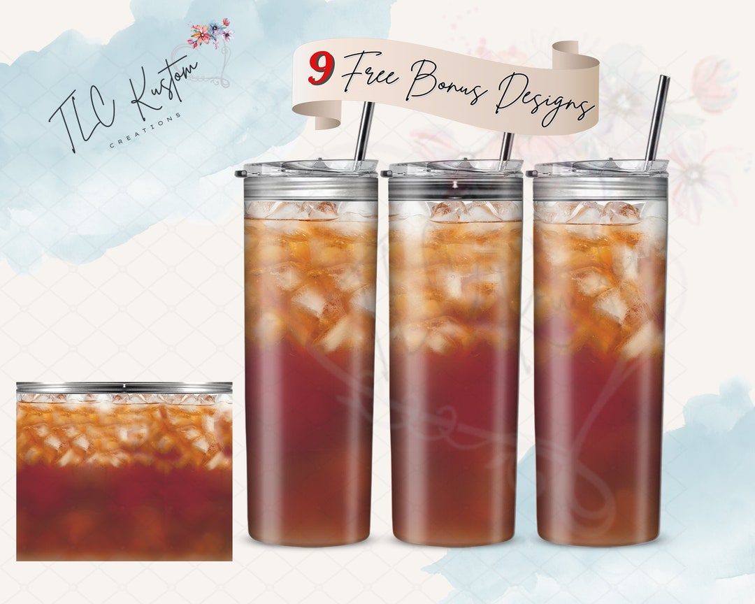 Realistic Iced Tea Cola Drink With Ice Cubes Tumbler Design Wrap | 20oz ...
