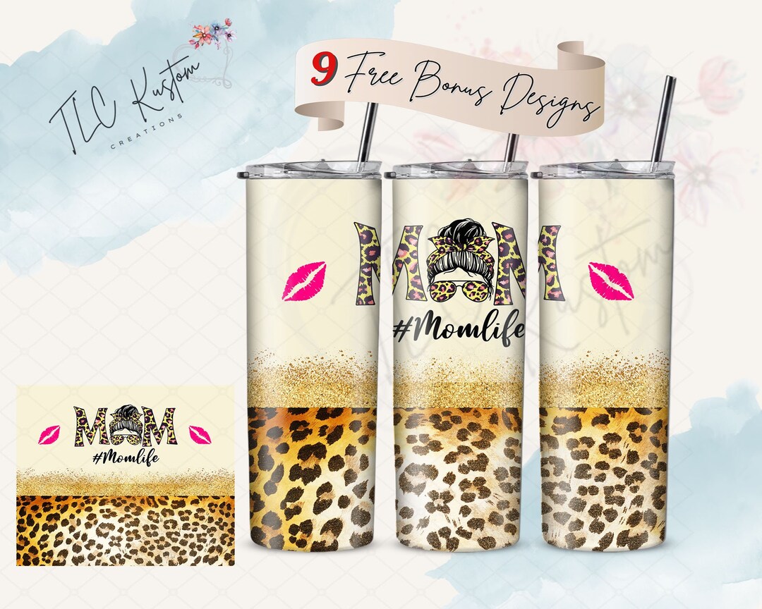 Mom Life Leopard and Glitter Pattern Tumbler Design | 20oz & 30oz ...