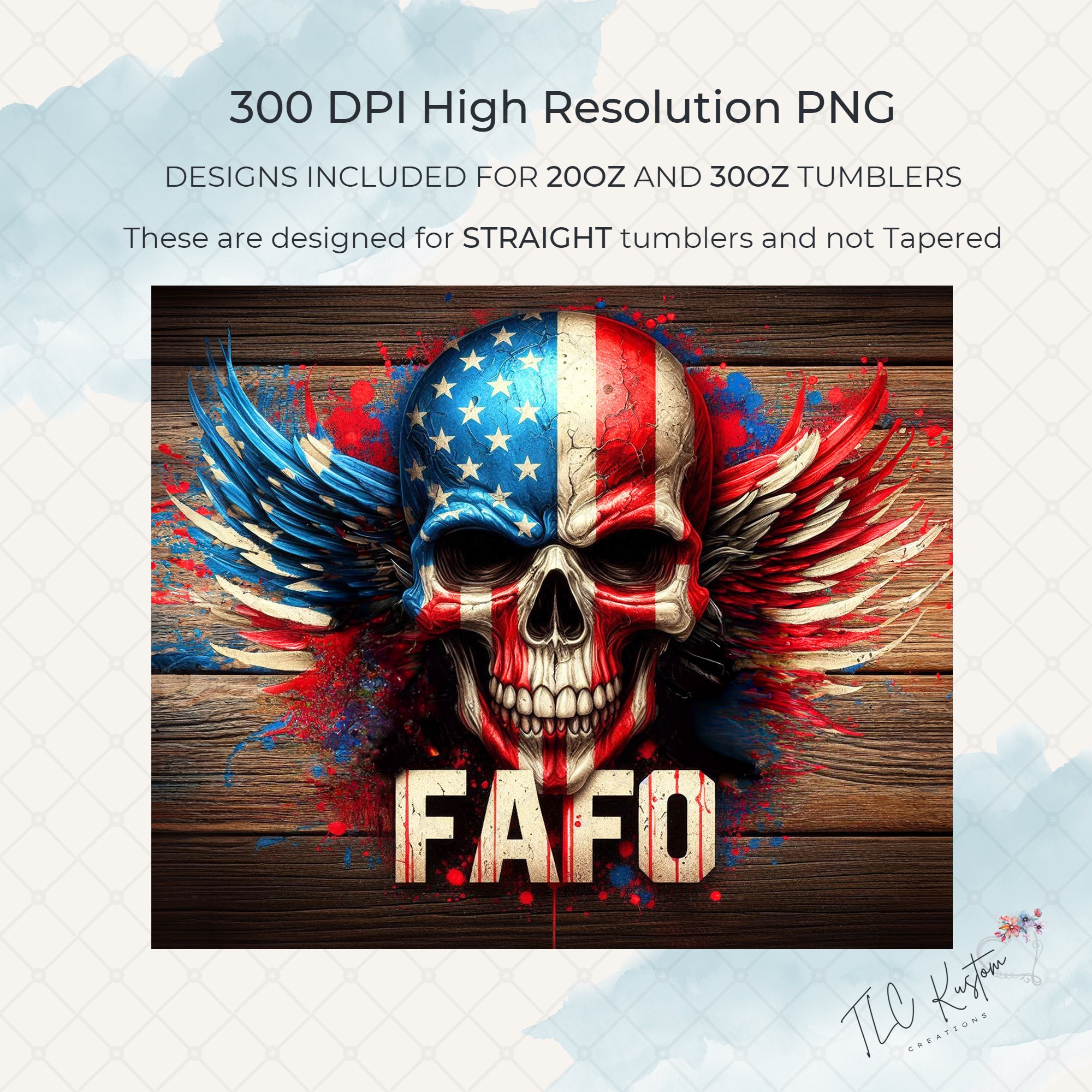 Patriotic FAFO Skull American Flag Paint Splatter Tumbler Design 20oz ...