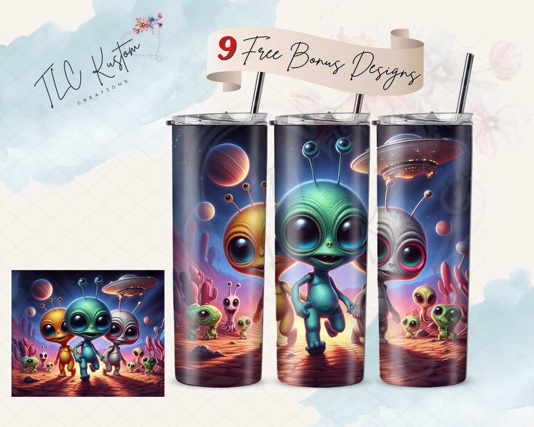 Cute Aliens UFO Extraterrestrial Tumbler Design | 20oz & 30oz Tumbler ...