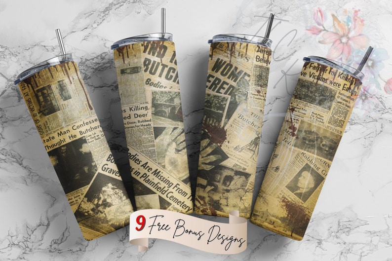 Serial Killer Ed Gein Newspaper Articles Tumbler Design Wrap 20oz ...