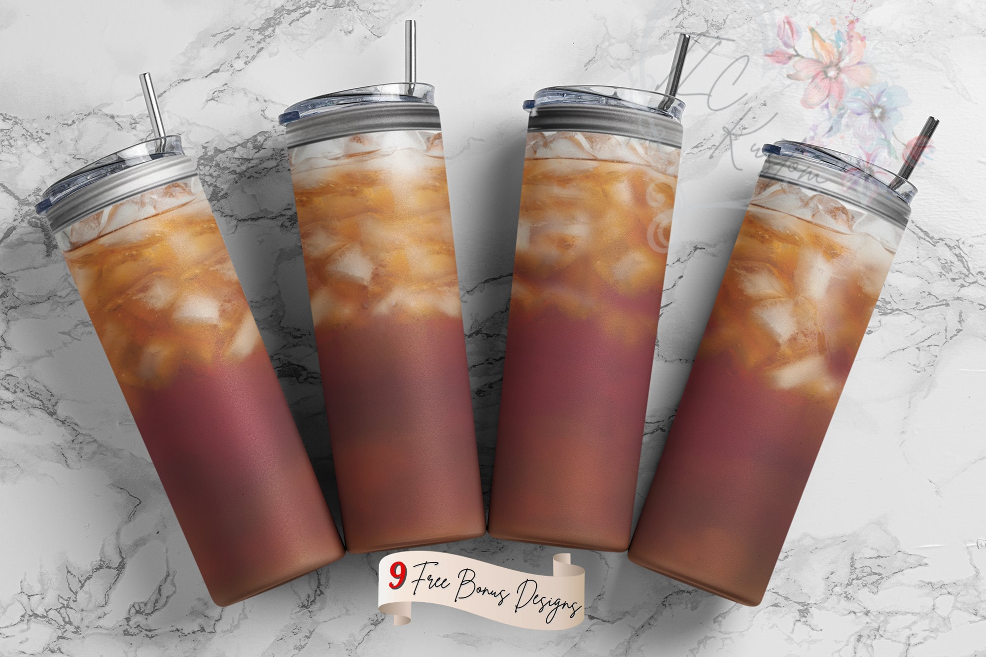 Realistic Iced Tea Cola Drink With Ice Cubes Tumbler Design Wrap | 20oz ...
