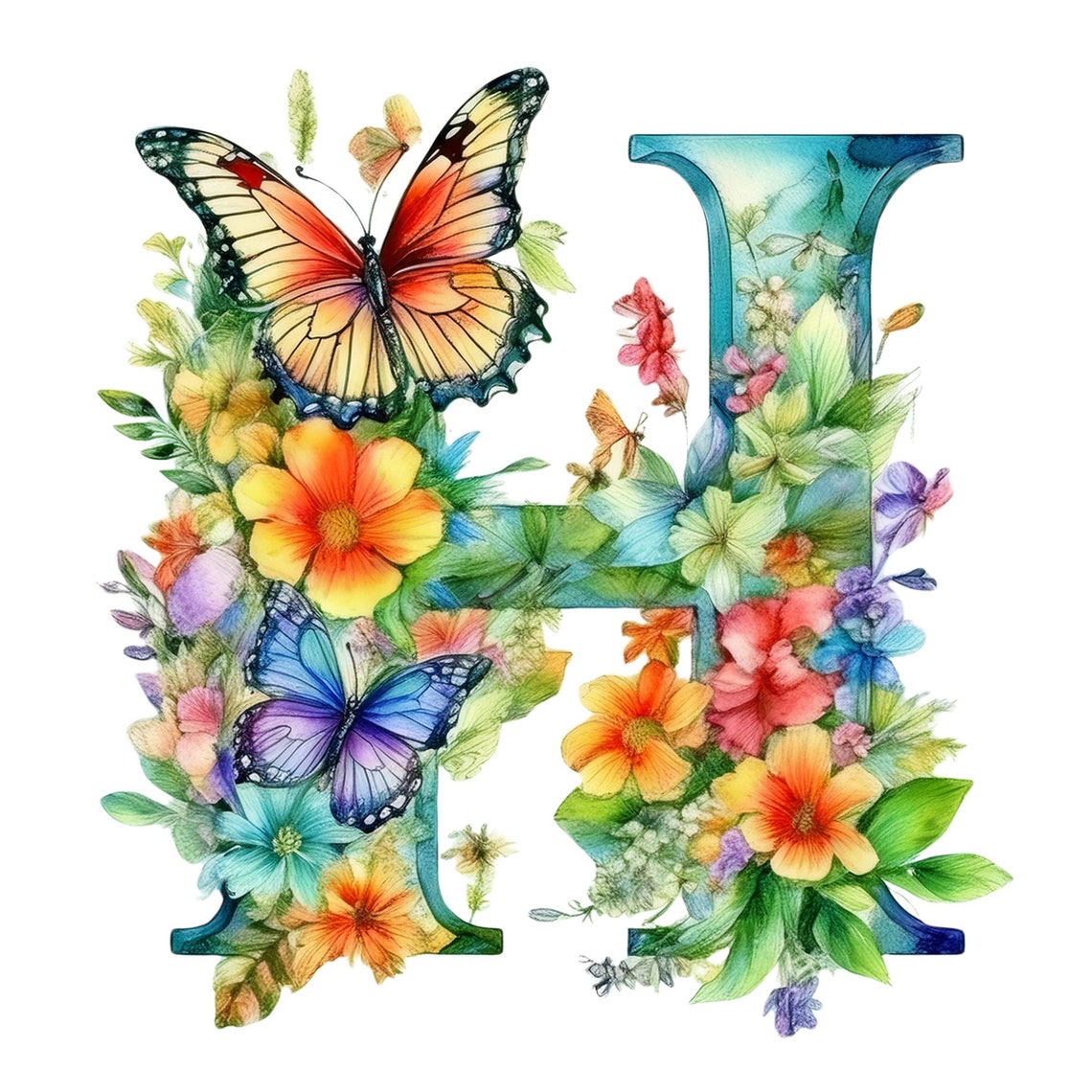 26 PNG, Watercolor Spring Floral Alphabet Collection Clipart, Alphabet ...