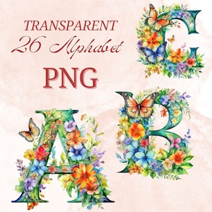 26 PNG, Watercolor Spring Floral Alphabet Collection Clipart, Alphabet ...