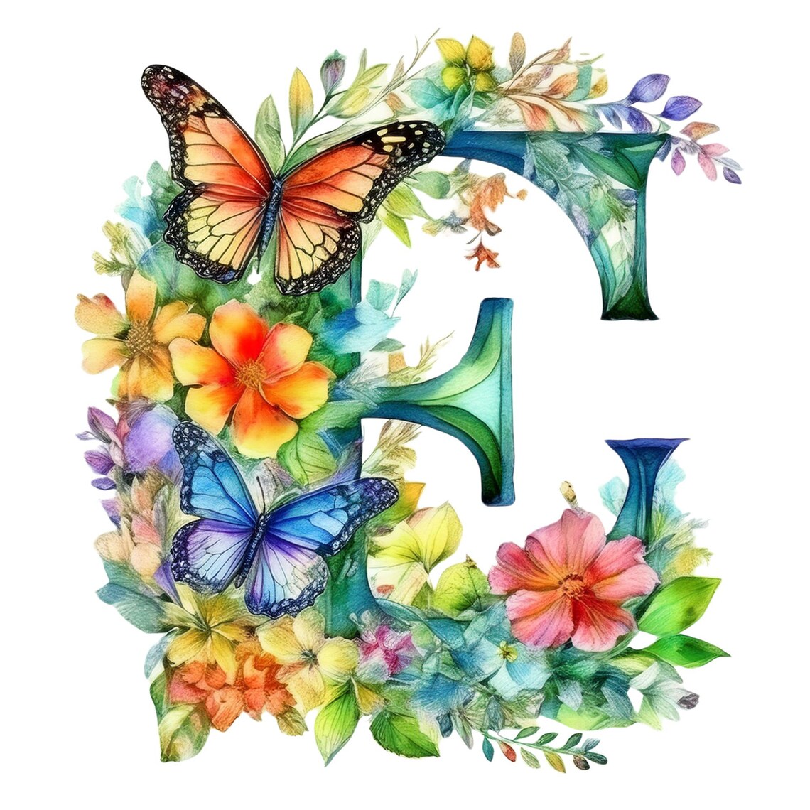26 PNG, Watercolor Spring Floral Alphabet Collection Clipart, Alphabet ...