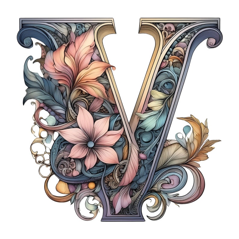 26 Png,illuminated Letters Bundle Card Clipart, English Alphabet Floral ...