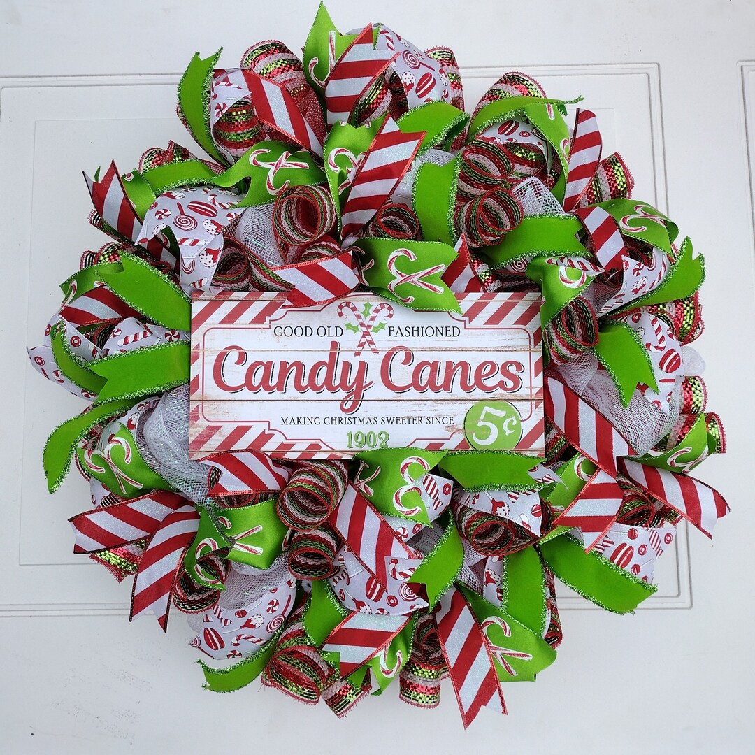 Candy Cane Christmas Wreath Front Door Holiday Wreath Colorful Wreath ...