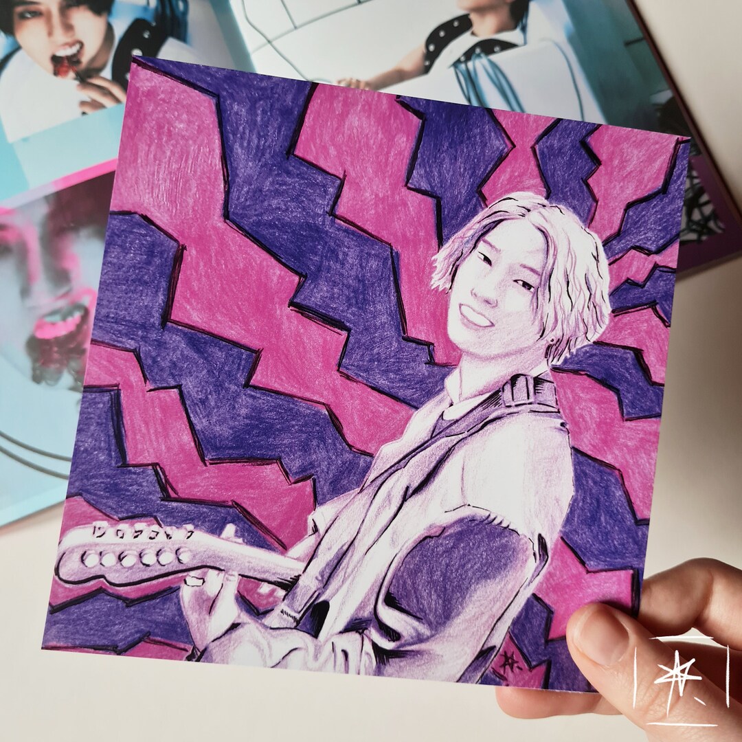 SKZ Han Jisung Rockstar Square Art Print , Stray Kids , Stay , Colored ...