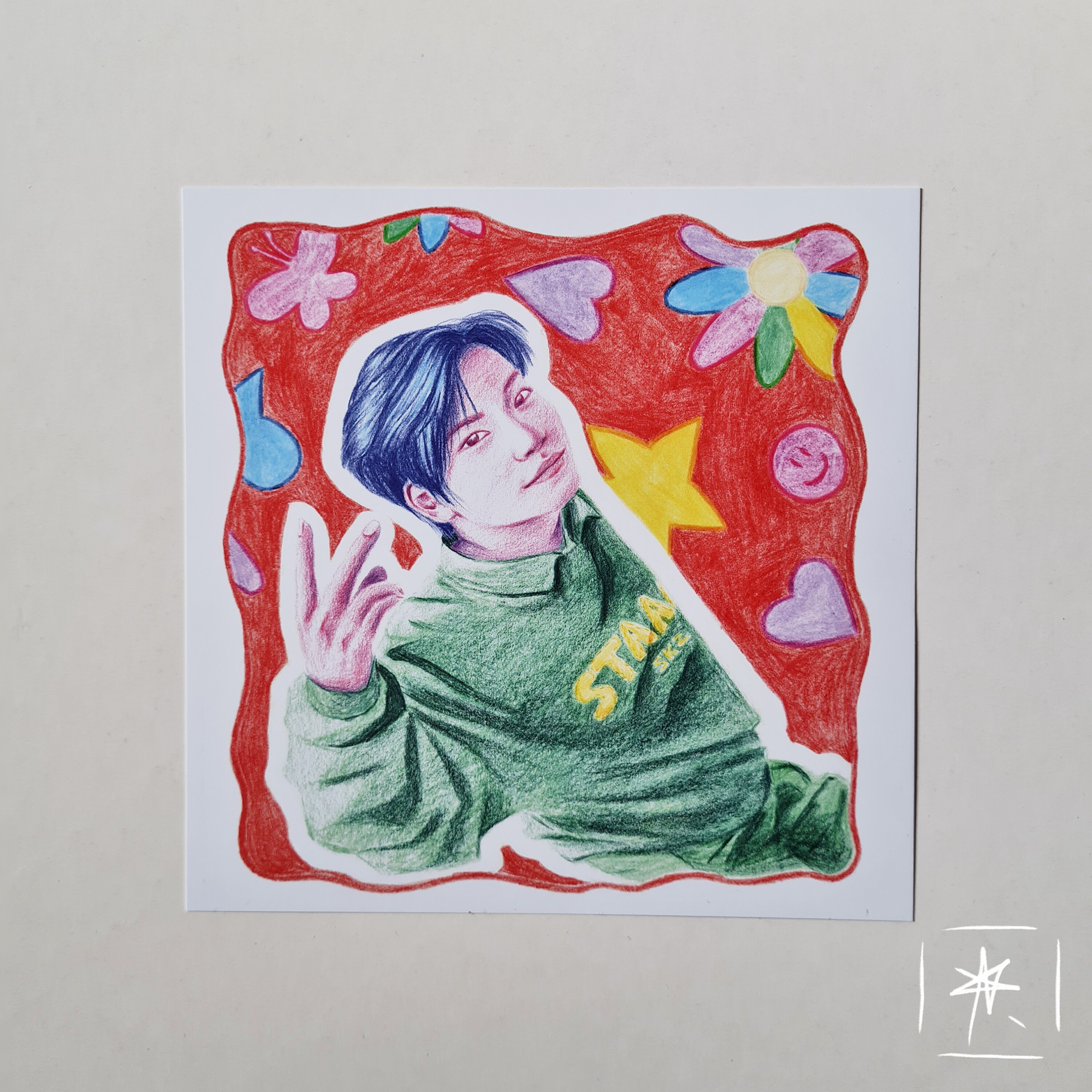 SKZ Seungmin Colorful Pencil Drawing Square Art Print , Stray Kids ...