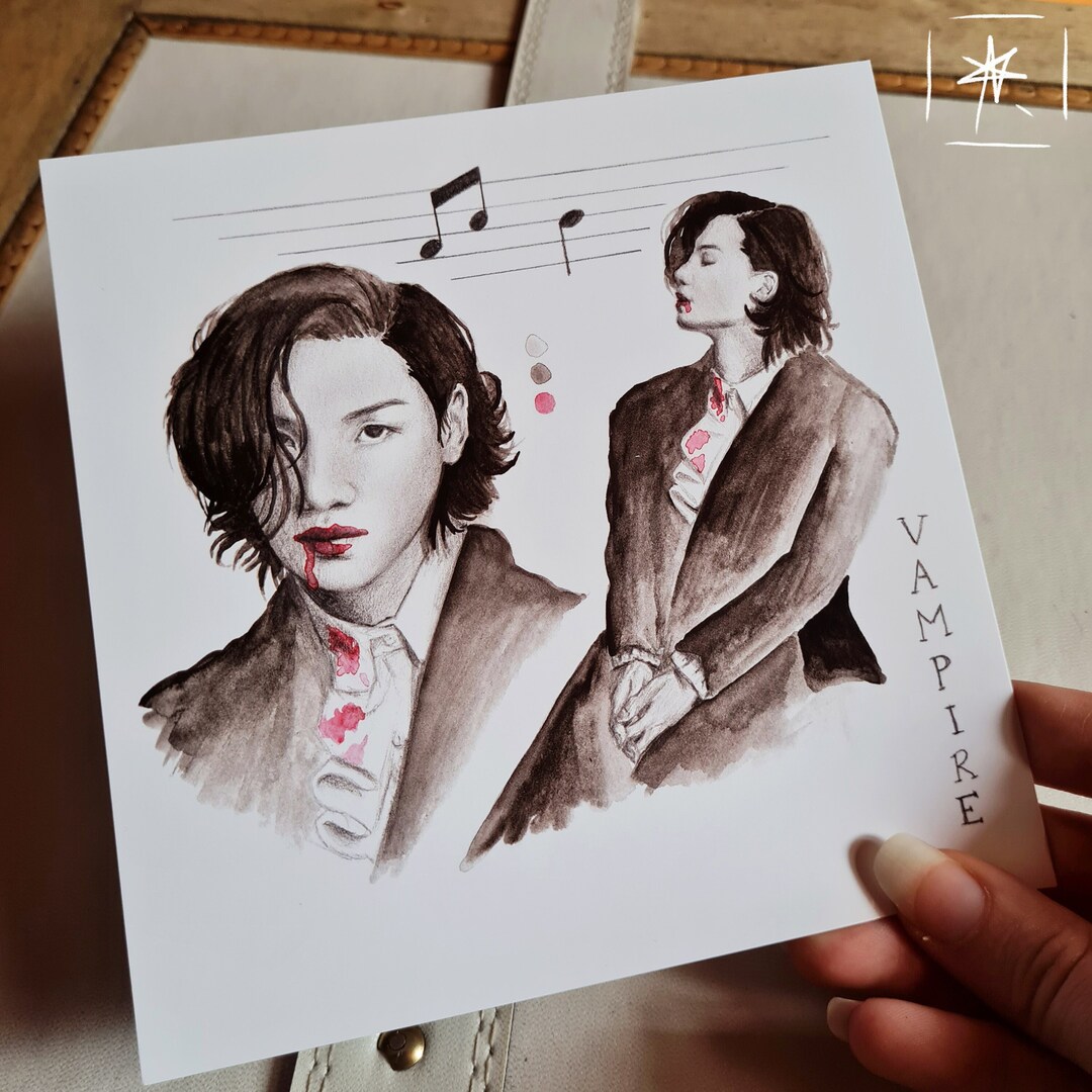 BTS Suga / Yoongi Long Hair Vampire Watercolor Art Print Square ...