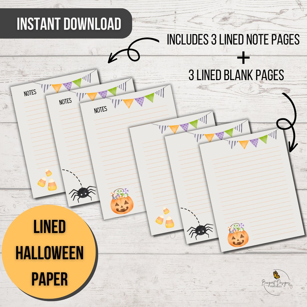 Lined Halloween Note Paper Homeschool Classroom Family Halloween Paper ...