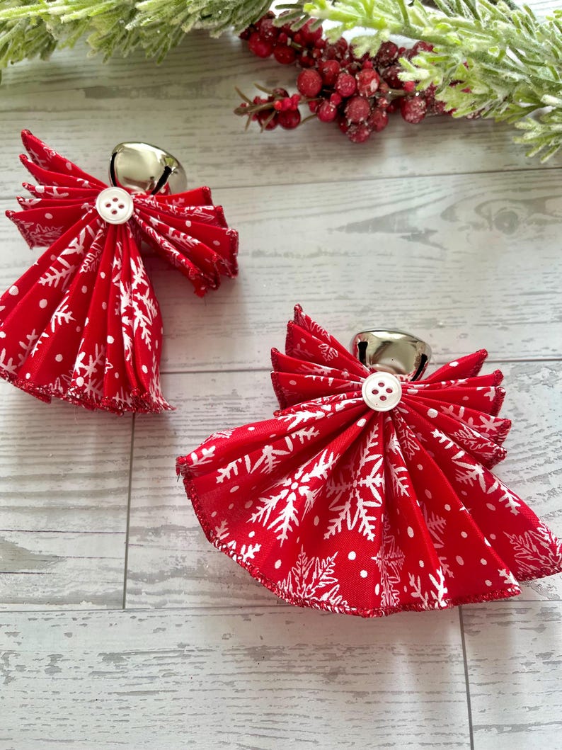 SET OF 3 Ribbon Angels Jingle Bell Angels Small Ornaments Ribbon ...