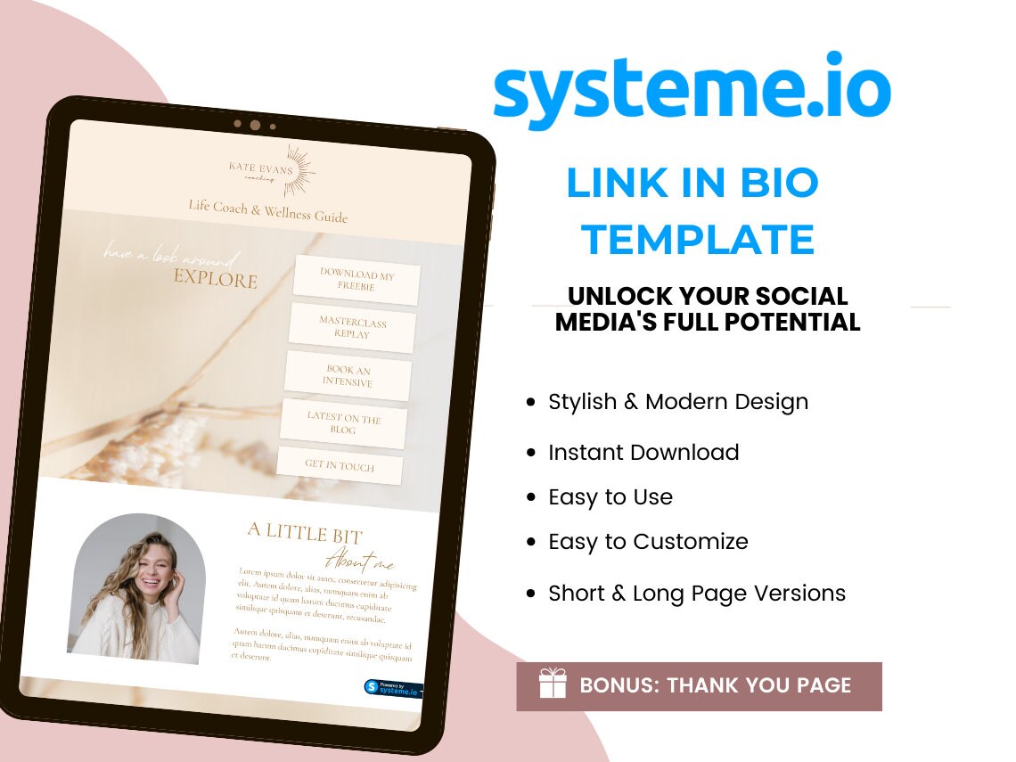 Link in Bio Funnel Template for Systeme.io Stylish and Modern Design, Customizable Linktree ...
