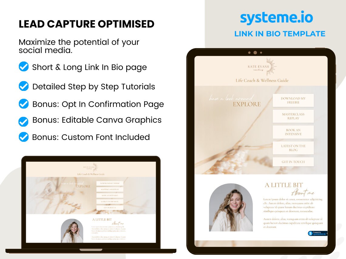 Link in Bio Funnel Template for Systeme.io Stylish and Modern Design, Customizable Linktree ...