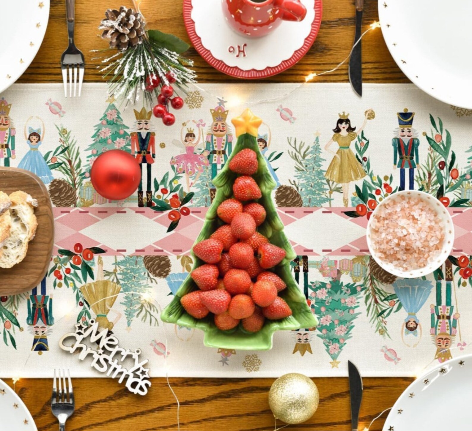 Nutcracker Floral Holly Christmas Table Runner, Seasonal Winter Kitchen ...