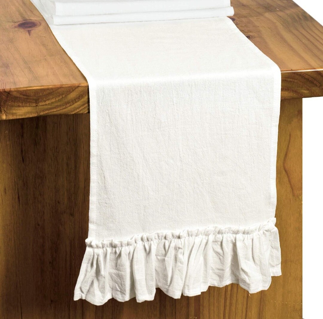 Farmhouse Cotton Table Runner Shabby Chic Table Runner White, Pink ...