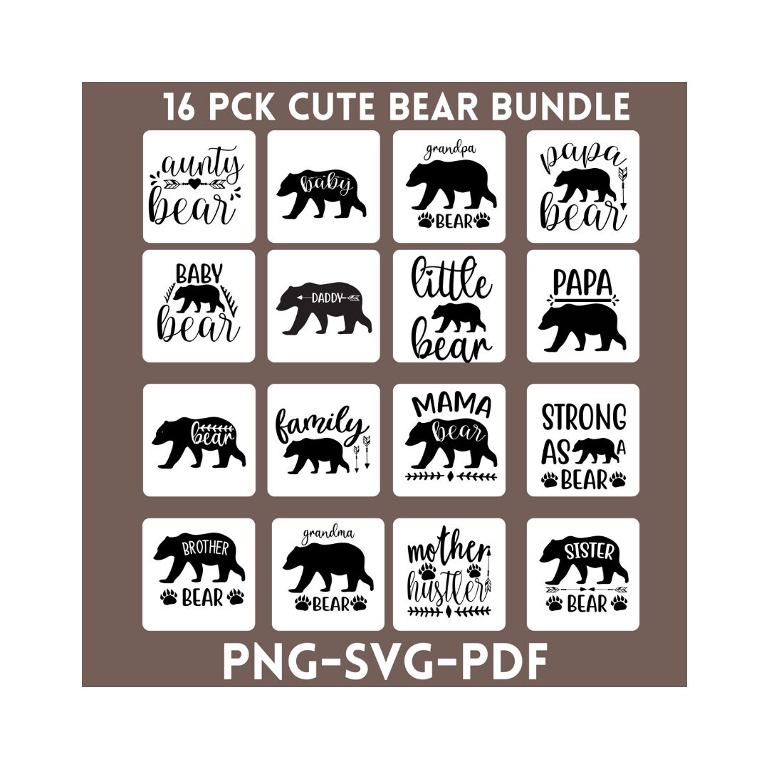 Cute Bear 16 Pck Svg, Instant Download With Svg Files - Etsy