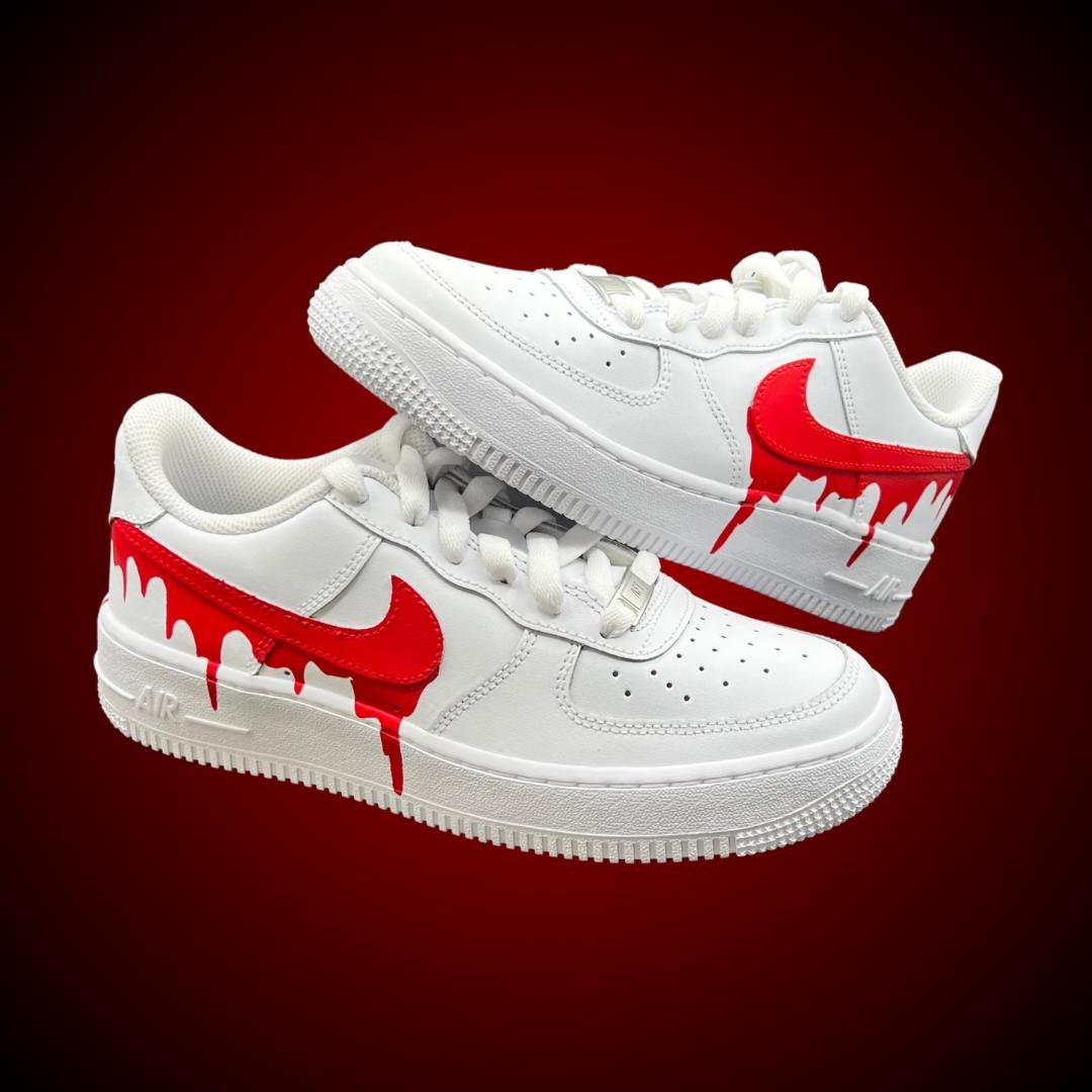 Custom “red Drippy Swoosh” Air Force 1 Shoes - Etsy