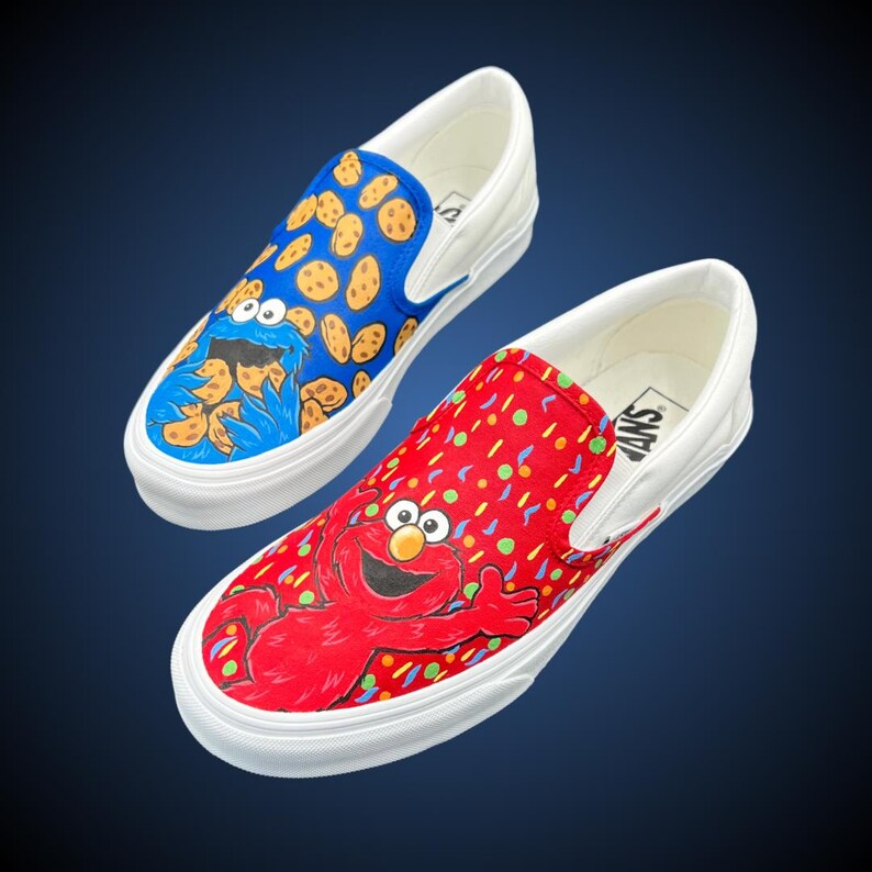 Custom “monster N Elmo Party” Slip-on Vans - Etsy