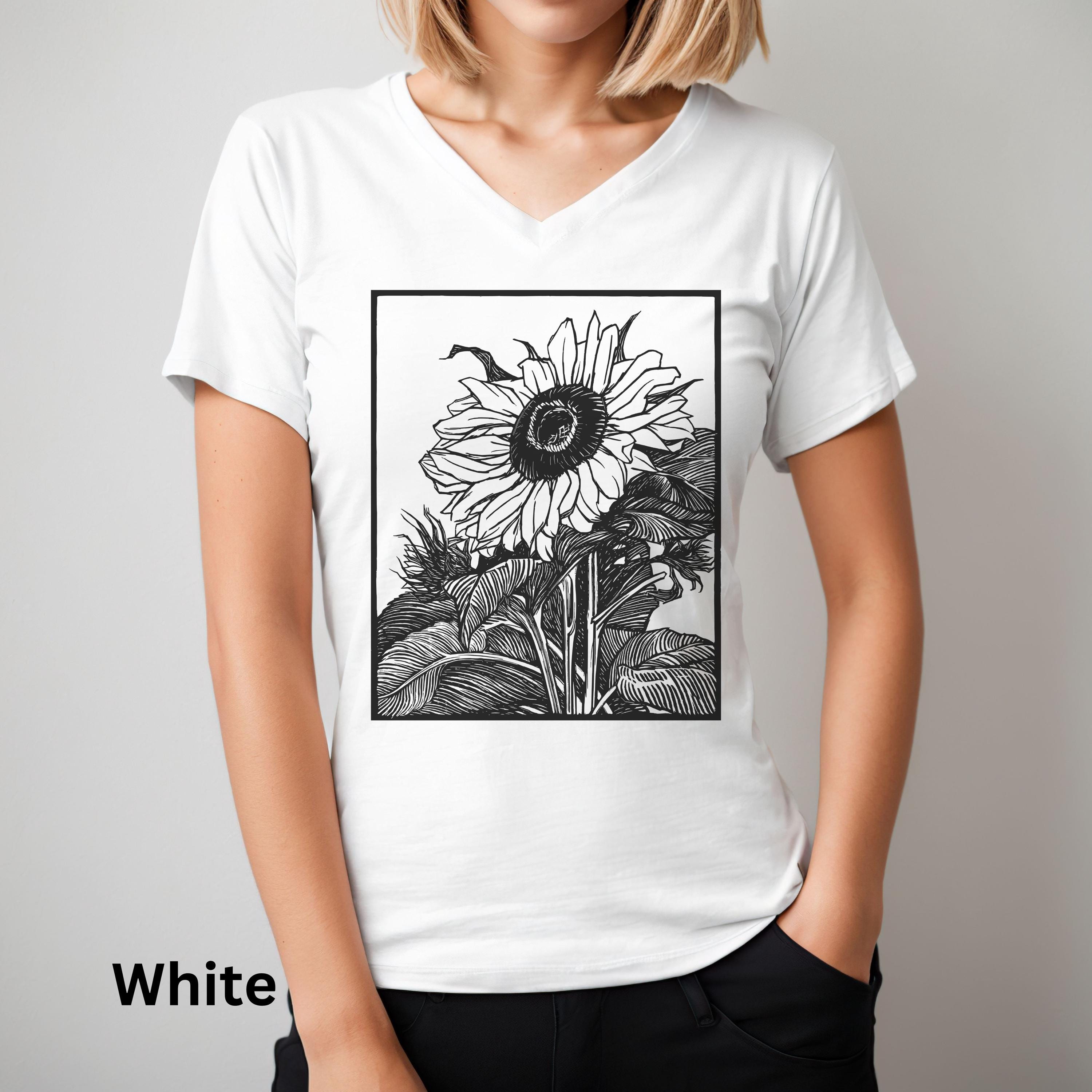Sunflower Sunflower V-neck Tee, Floral V-neck, Flower Shirt, Garden ...