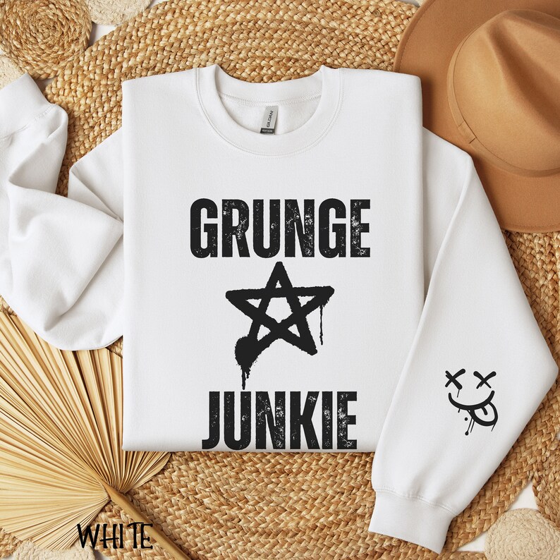 Grunge Junkie Star Sweatshirt With Design on Sleeve, 90s Grunge Music ...