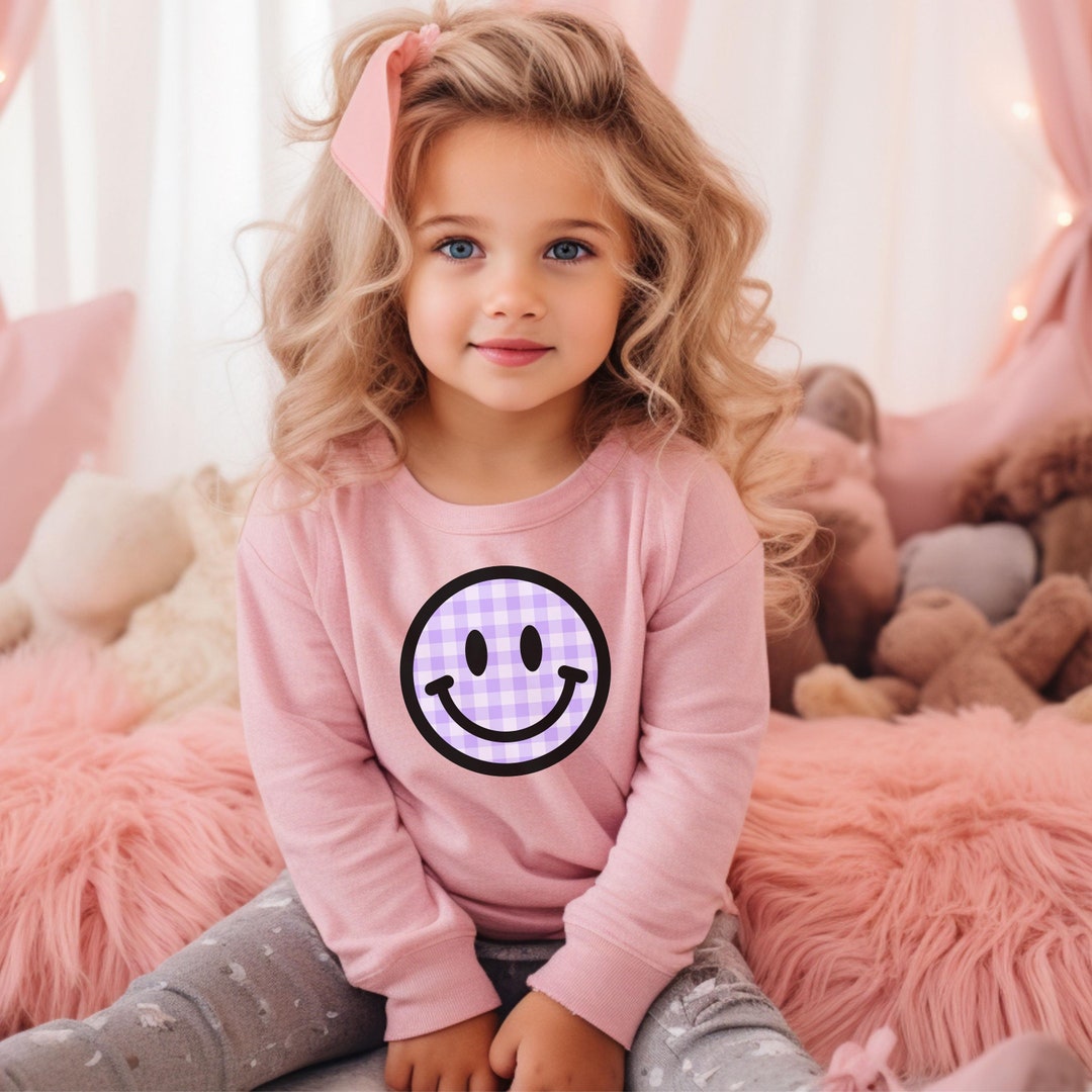 Checkered Smiley Face Tee, Plaid Smiley Face Crewneck, Trendy Smiley ...