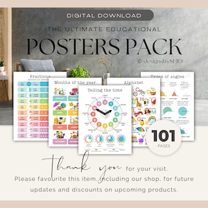 Set of 101 Educational Posters, Colourful Homeschool Learning Prints ...