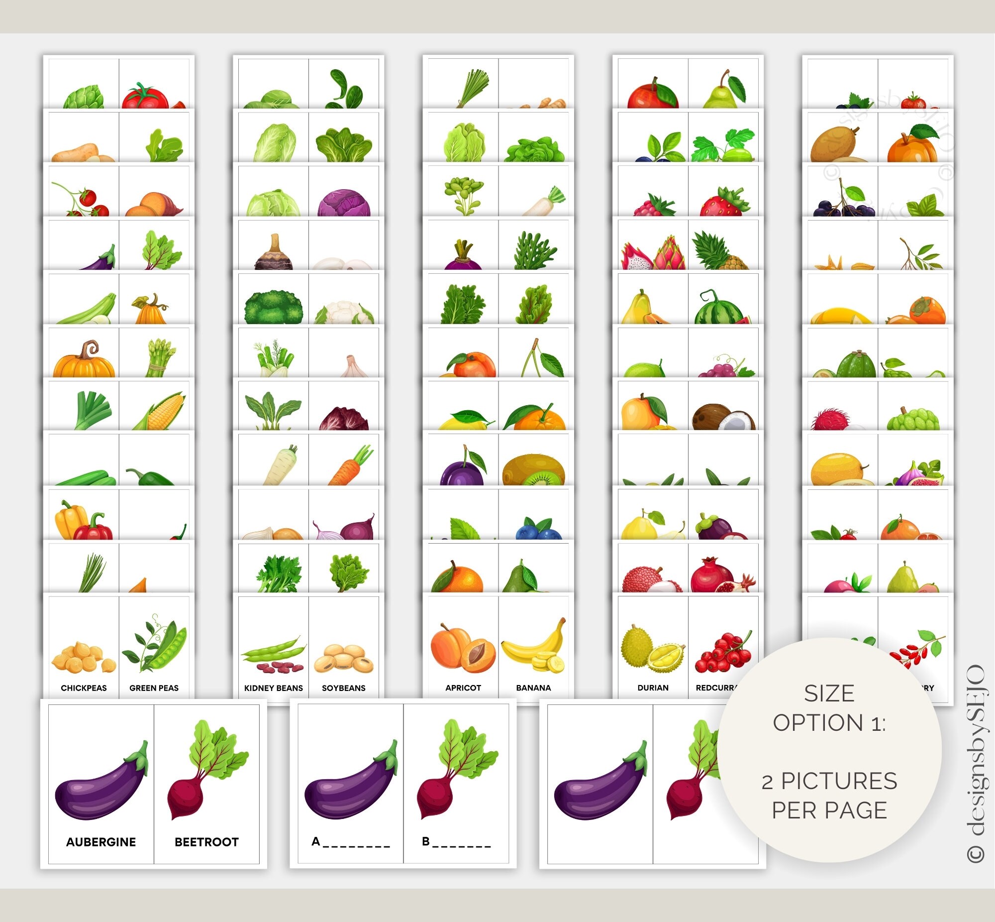 Set of 112 Fruit & Vegetable Classroom Flashcards Educational Flash ...