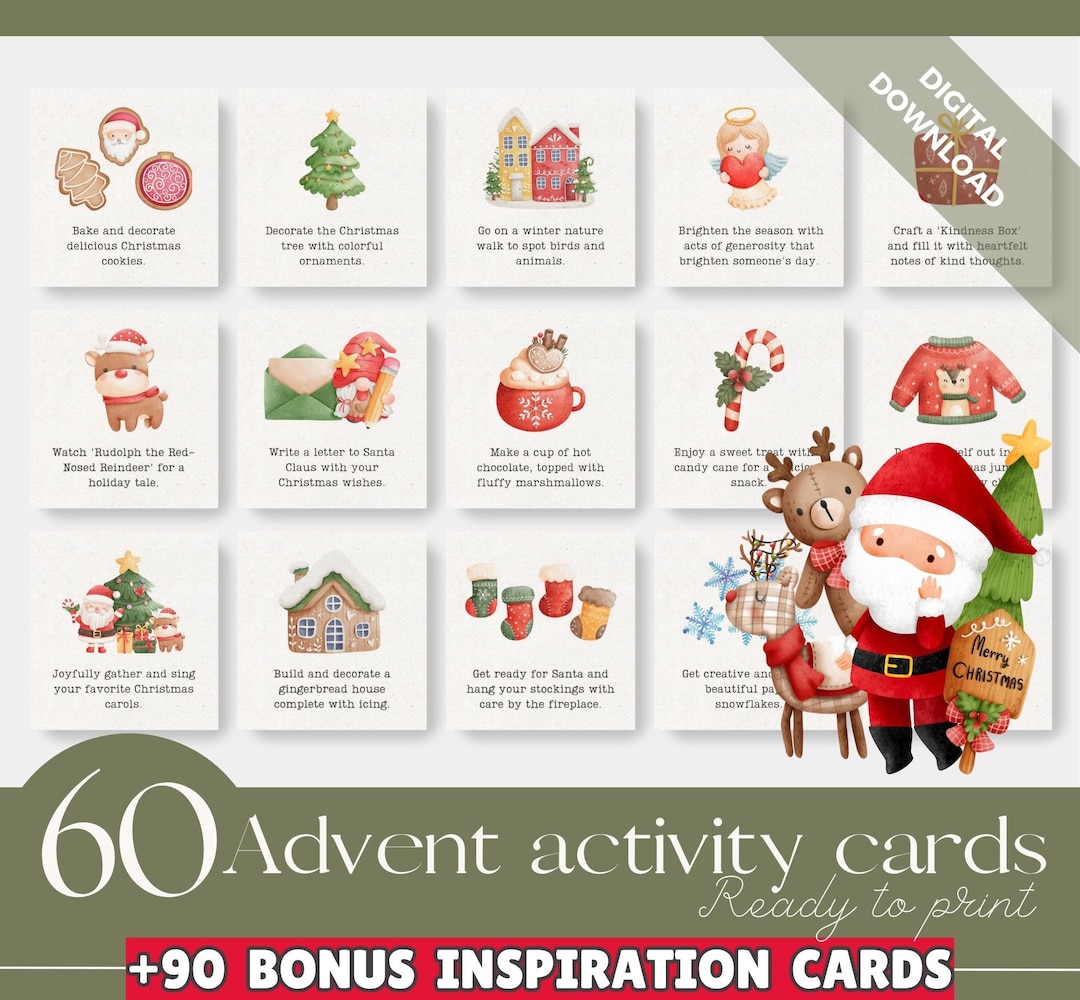 60 Printable Advent Activity Cards for Kids, Christmas Bucket List ...