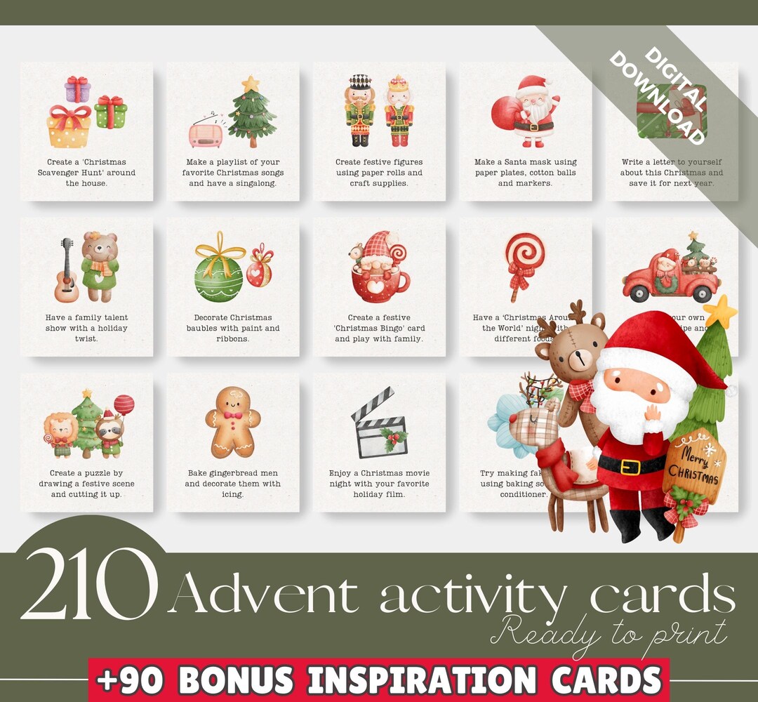 Kids Christmas Advent Activity Cards: 210 Printable Holiday Activities ...