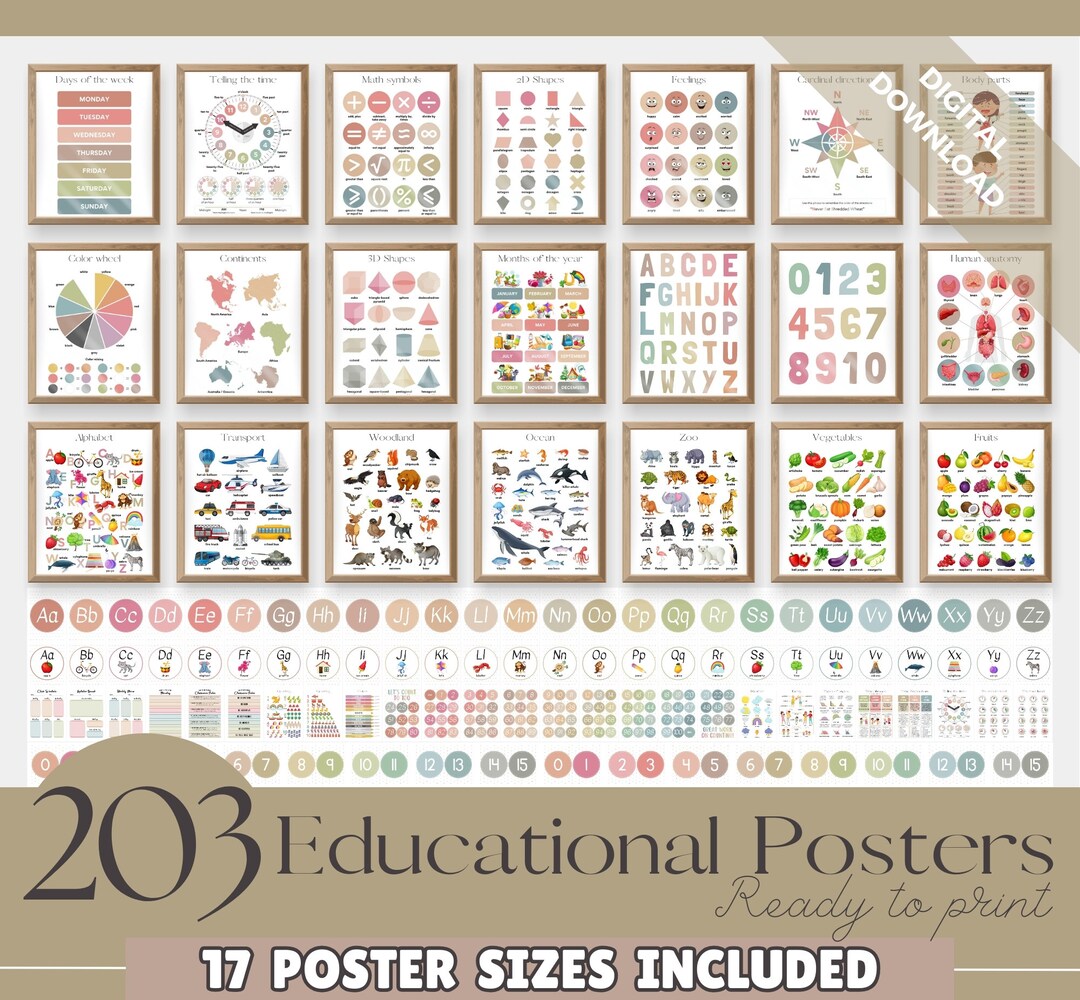 Set of 203 Educational Posters – Montessori Printable Homeschool Prints ...