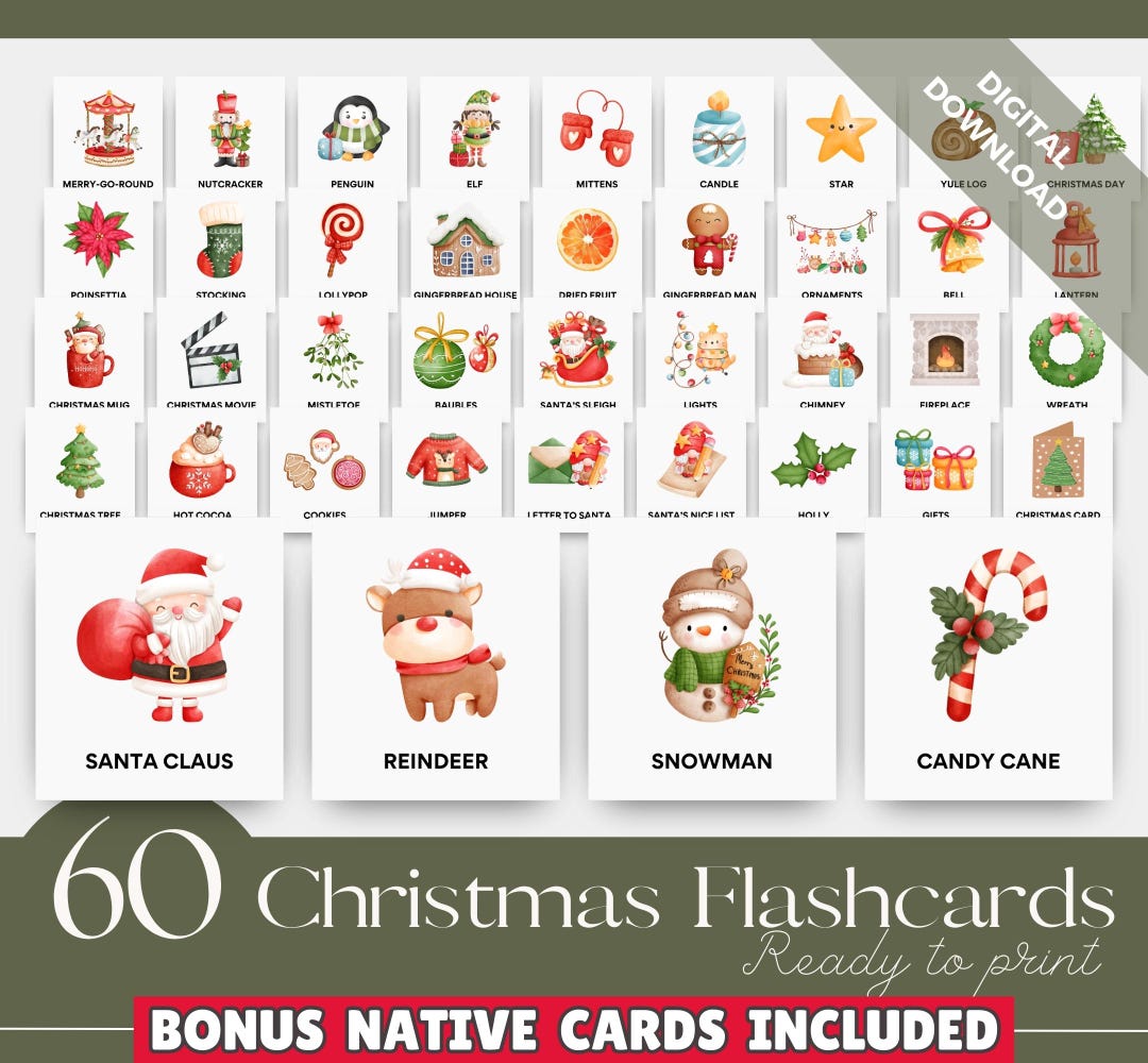 Christmas Flashcards Digital Download Printable Toddler Flashcards ...