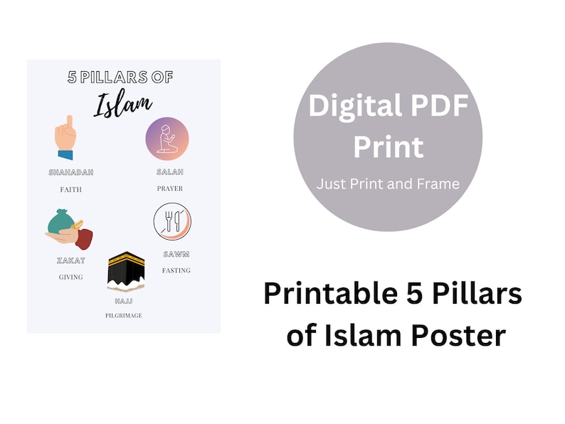 Five Pillars of Islam Poster, Islamic Poster for Kids, - Etsy