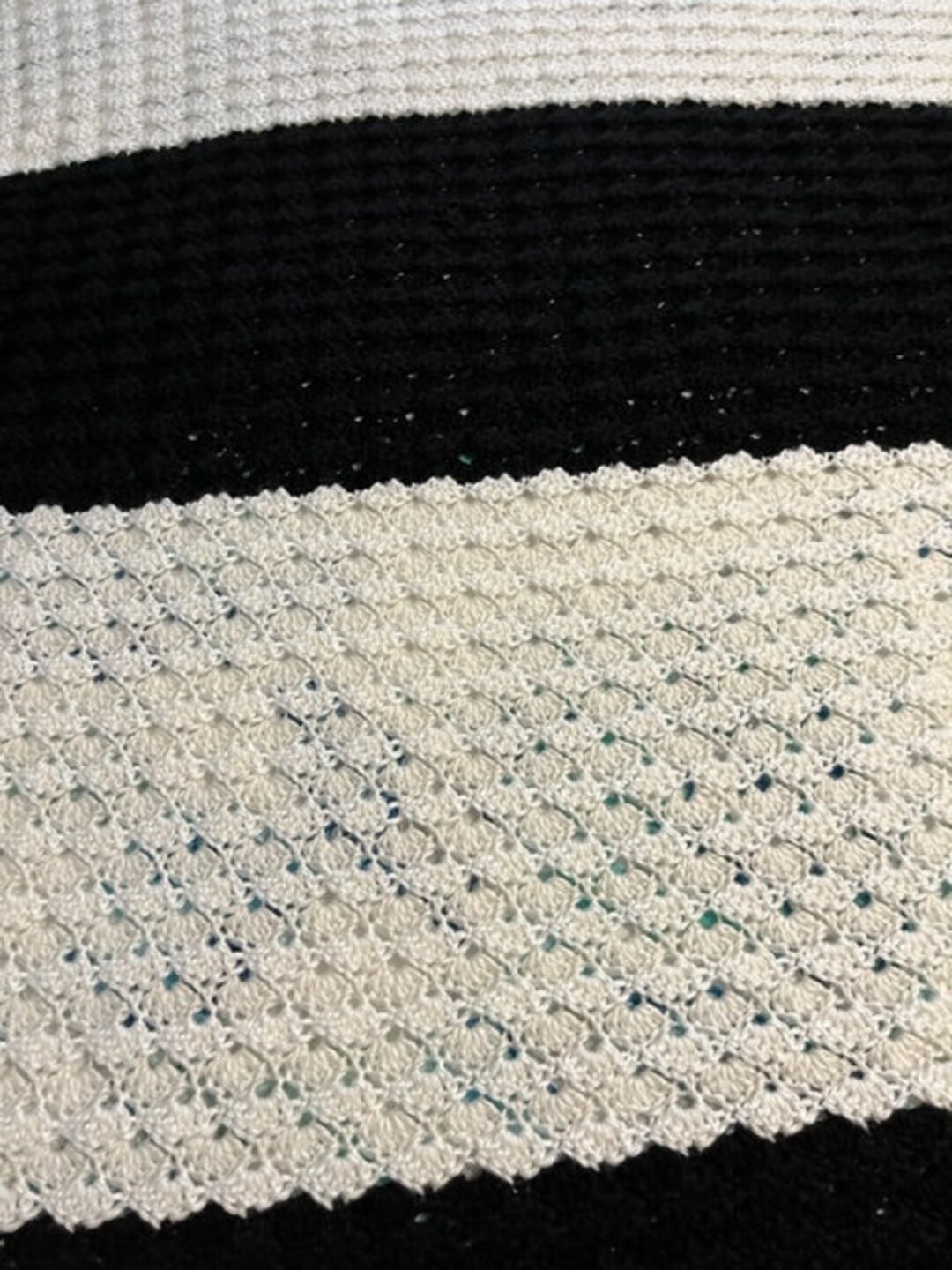 Crocheted Black and White Puff Shell Afghan 44"x62" - Etsy